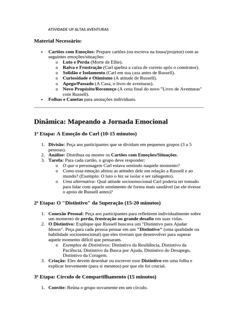 Atividade Up Altas Aventuras | PDF | Emoções | Atitude (Psicologia)