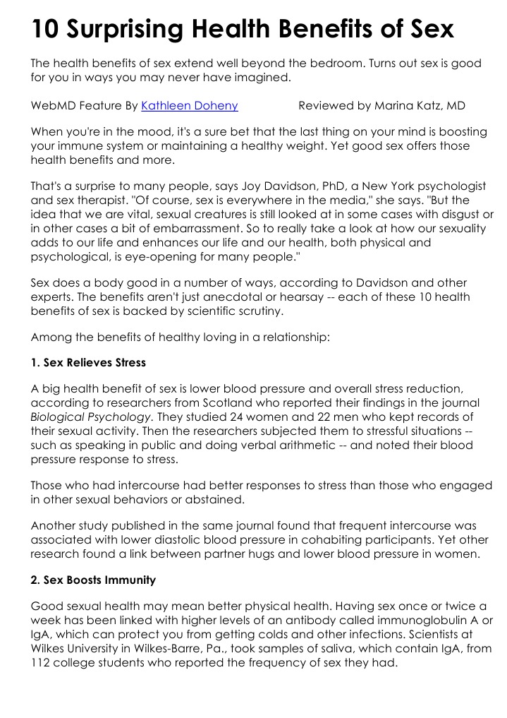 10 Surprising Health Benefits Of Sex Pdf Sexual Intercourse Human Sexual Activity