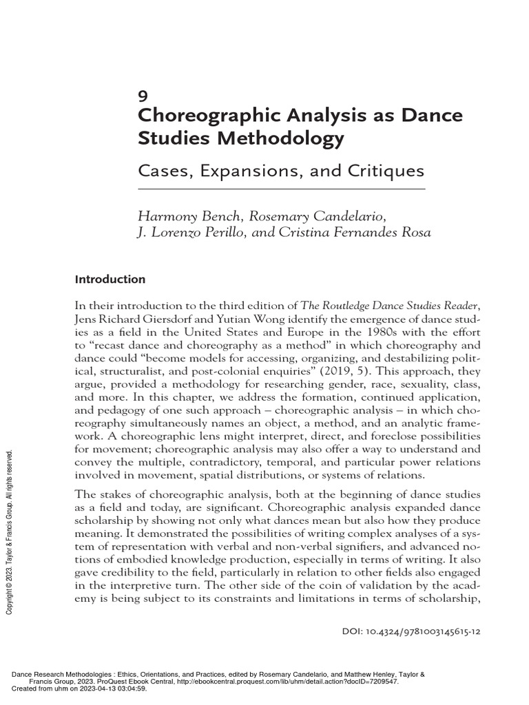 Ch9.choreographic Analysis As Dance Studies (2023) | PDF | Choreography ...