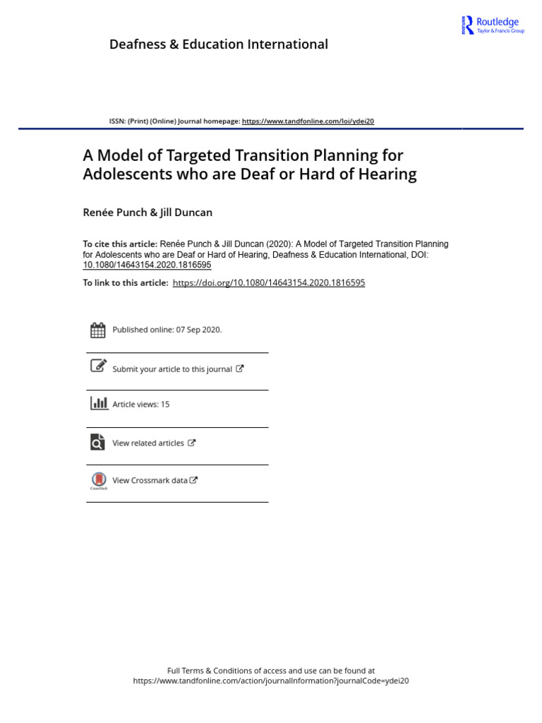 A Model of Targeted Transition Planning for Adolescents Who Are Deaf or ...