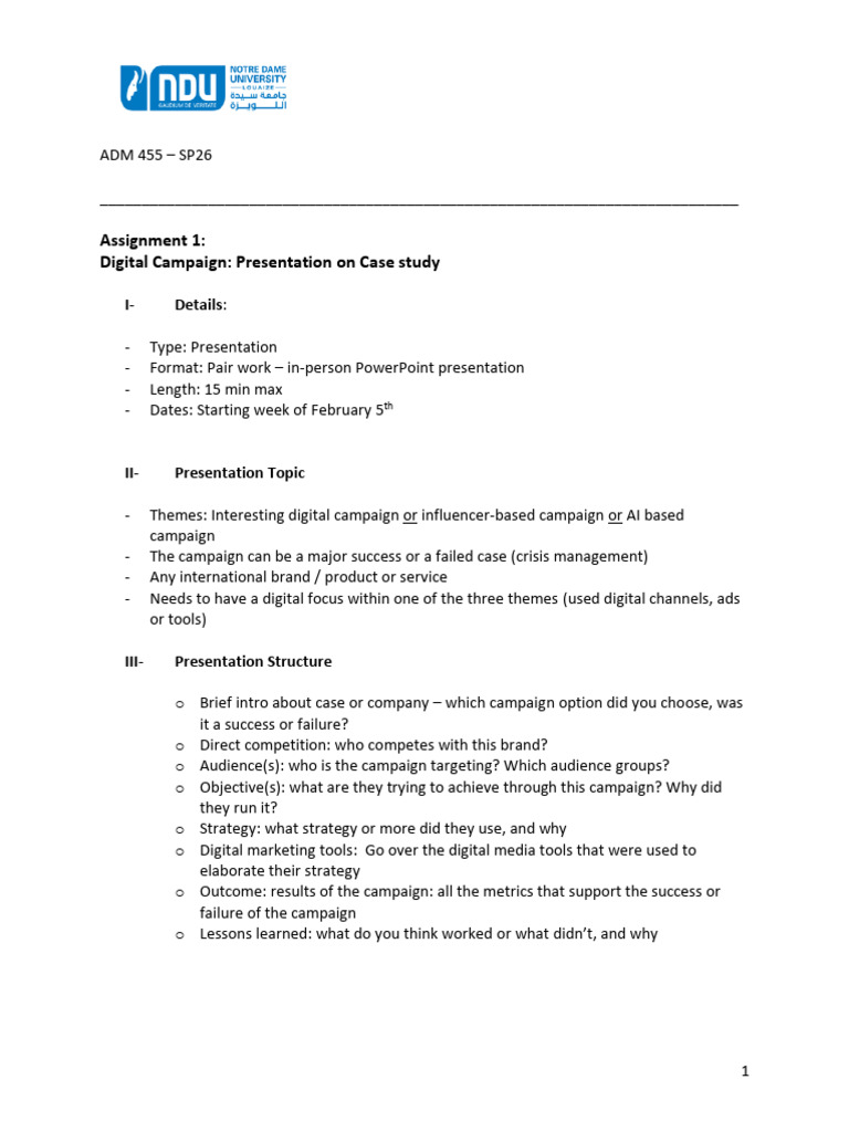 Assignment 1 - Presentation On Case Study Sp26 | PDF