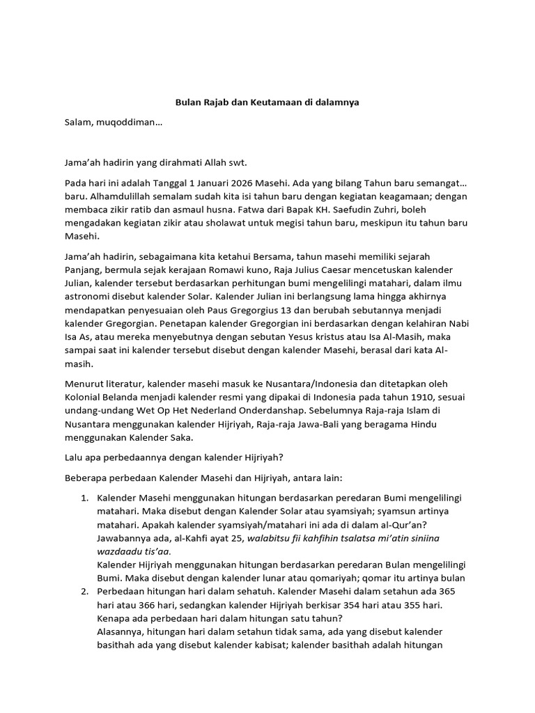 Ceramah-Bulan Rajab Dan Keutamaan Di Dalamnya | PDF