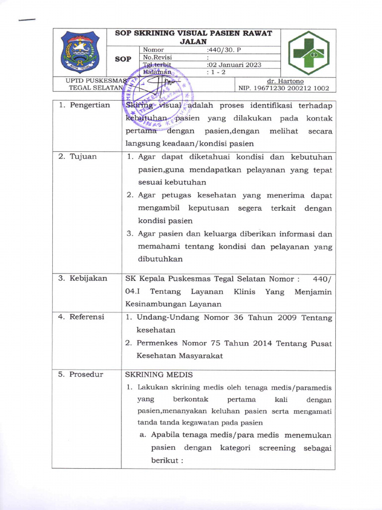 Sop Skrining Visual Pasien Rawat Jalan | PDF