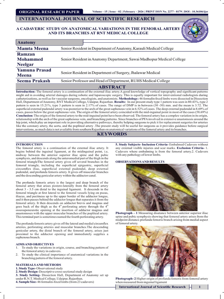 A Cadaveric Study on Anatomical Variations in the Femoral Artery and ...