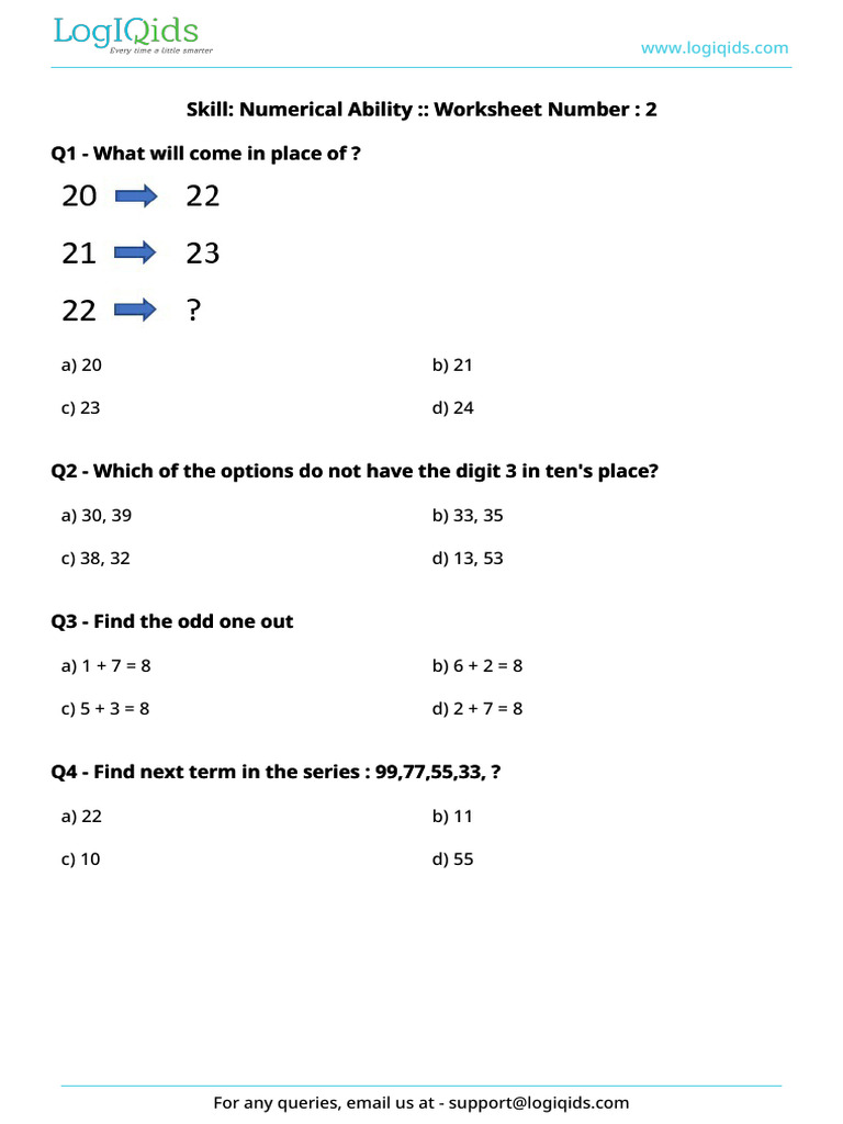 Skill: Numerical Ability:: Worksheet Number: 2 Skill: Numerical Ability ...