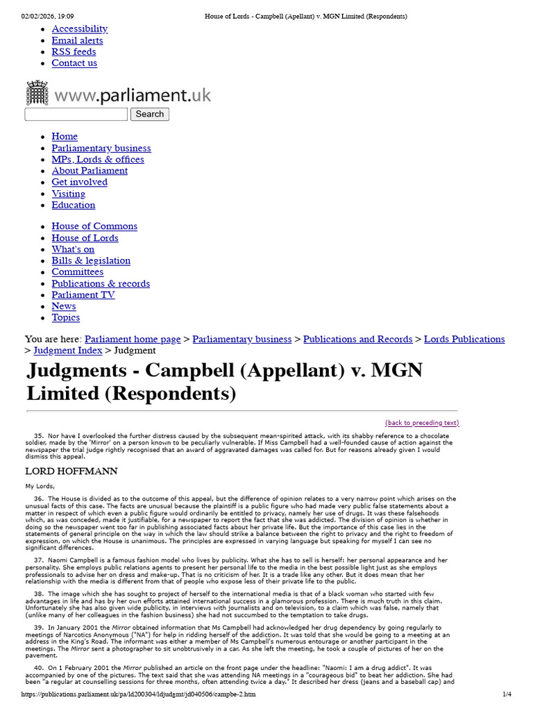 CAMPBELL V MGN (2) | PDF | Common Law | Justice