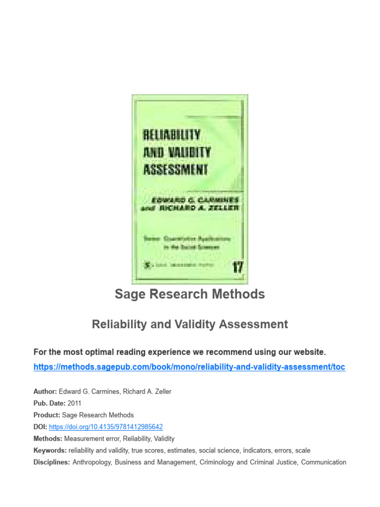 Reliability and Validity Assessment | PDF | Validity (Statistics ...