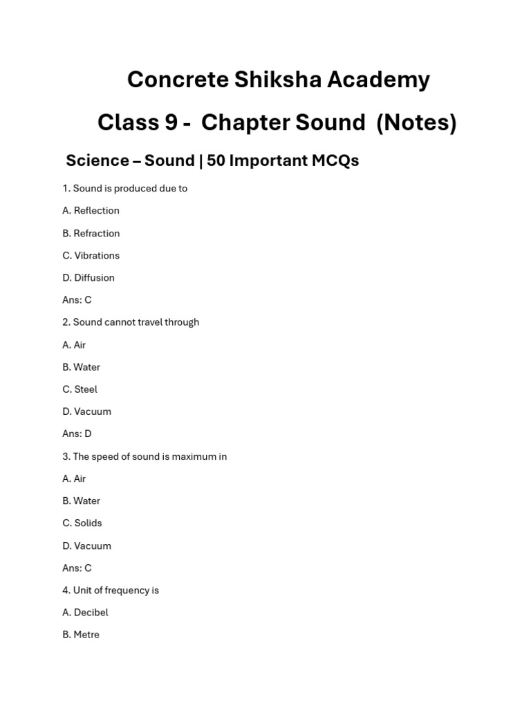 Class 9 Science Sound Notes | PDF | Sound | Waves