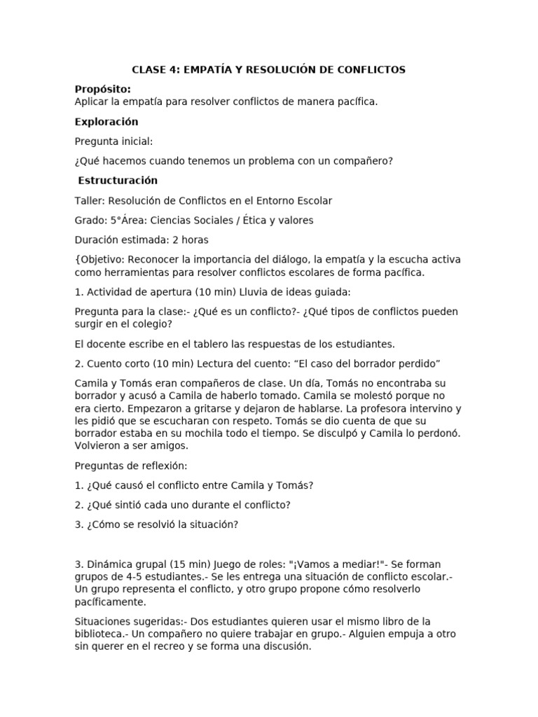 Empatía y Resolución de Conflictos | PDF | La resolución de conflictos ...