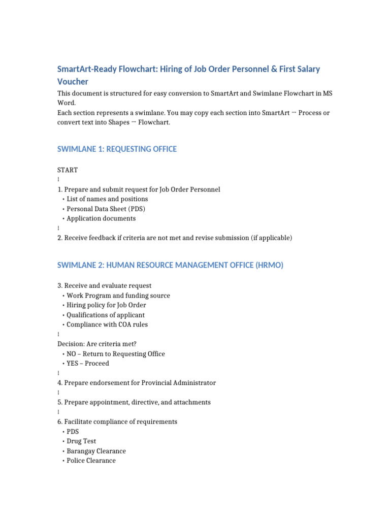 Job Order SmartArt Swimlane Flowchart | PDF