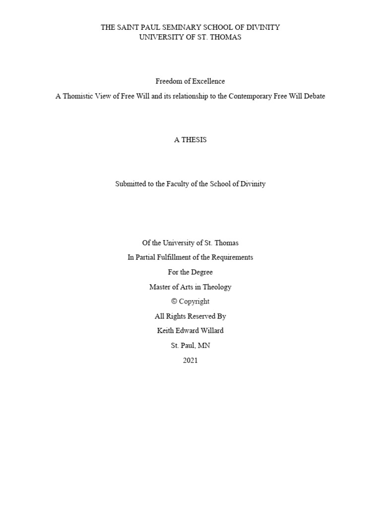Freedom of Excellence_ A Thomistic View of Free Will and its rela | PDF ...