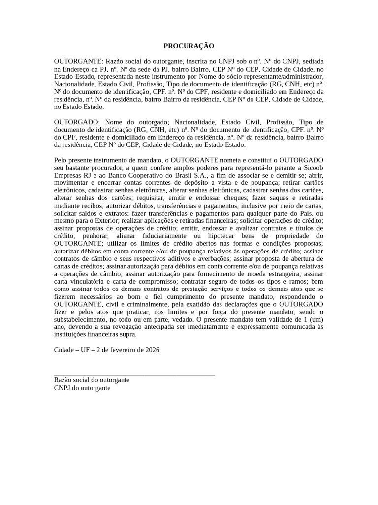 Modelo - Procuração - Outorgante PJ | PDF | Conta de transação | Business