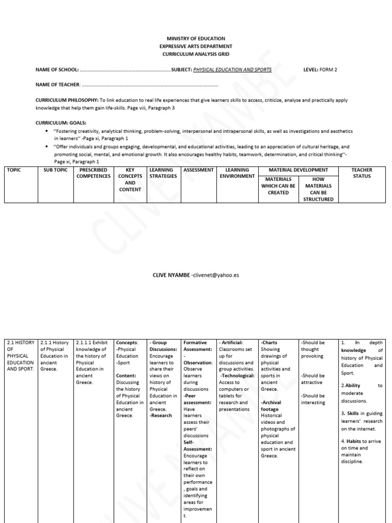 Form 2 Curriculum Analysis Grid 2026 | PDF | Educational Assessment ...