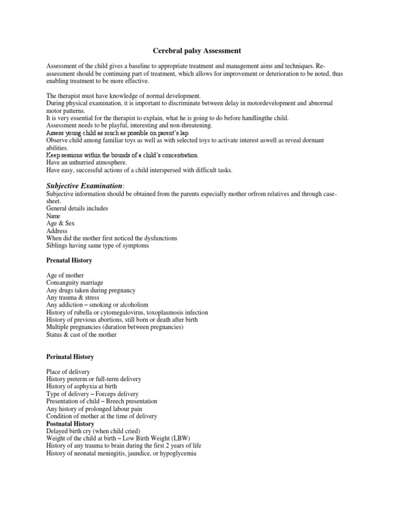 Cerebral Palsy Assessment Techniques | PDF | Anatomical Terms Of Motion ...