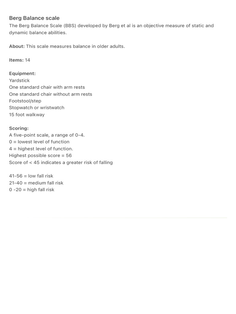 Berg Balance Scale | PDF