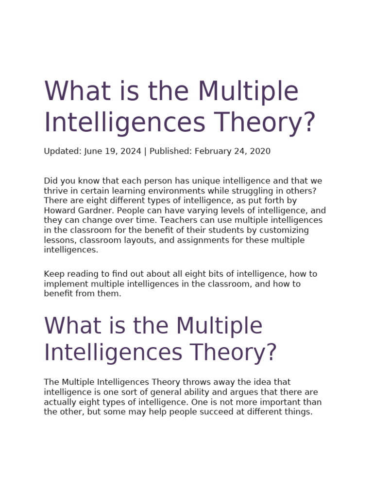 Article 8 - What Is The Multiple Intelligences Theory | PDF ...