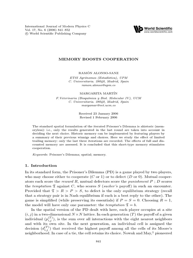 Memory Boosts Cooperation | PDF | Applied Mathematics