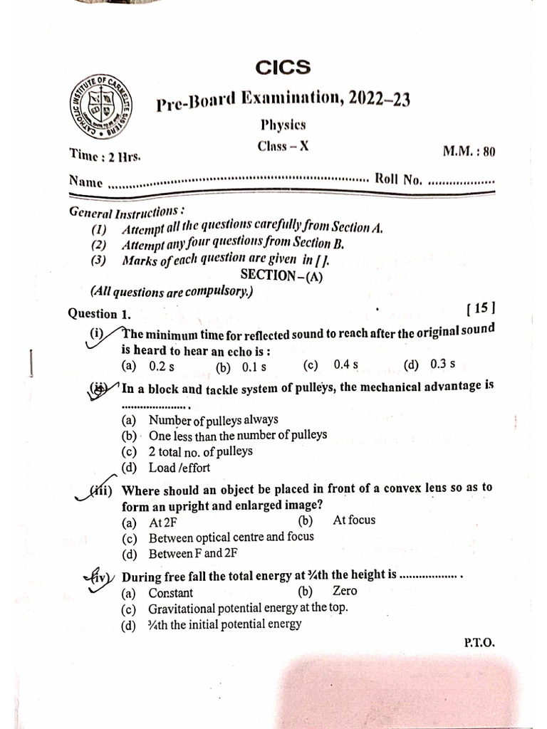 St Joseph's Physics Pre-board 2023 | PDF