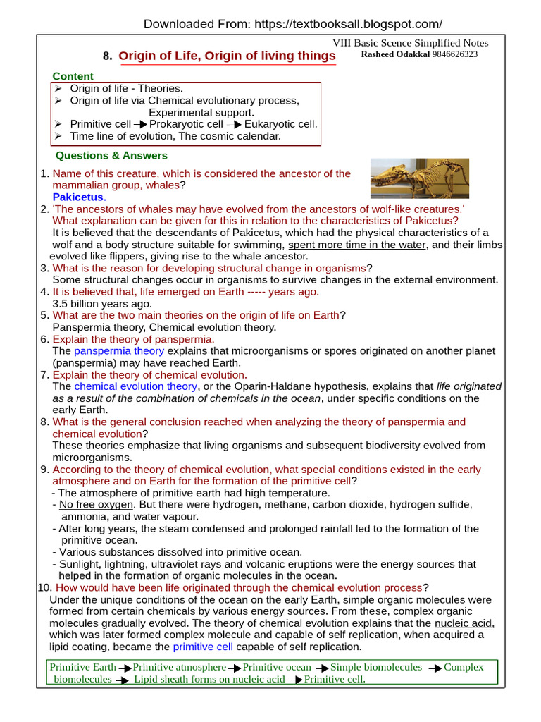 Kerala Class 8 Biology- Unit 08-Origin of Life, Origin of Living Things ...