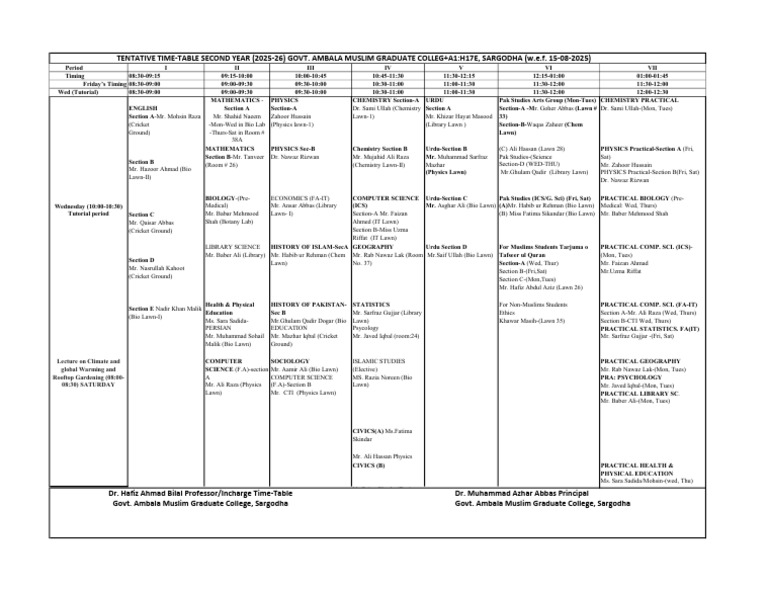GAMGC-Inter Part II-Tentative Time Table - (2024-2026) Final | PDF