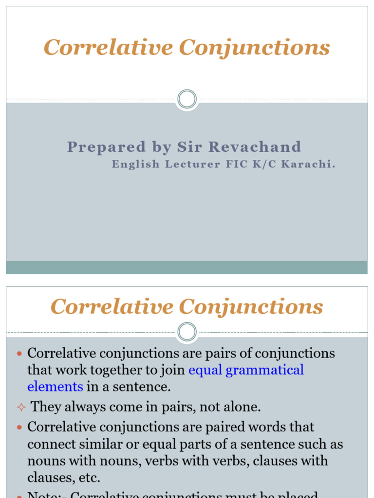 Correlative Conjunctions | PDF | Subject (Grammar) | Verb
