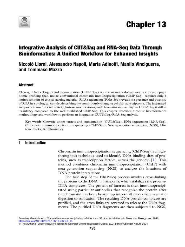 Integrative Analysis of CUT&Tag and RNA-Seq Data Through Bioinformatics ...