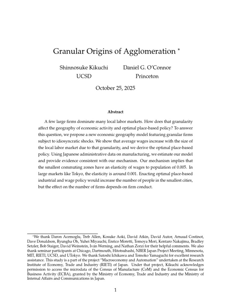Granular Origins of Agglomeration | PDF | Labour Economics | Perfect ...