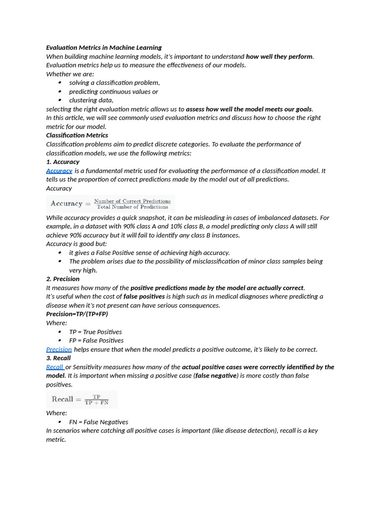 Evaluation Metrics in Machine Learning | PDF | Sensitivity And ...