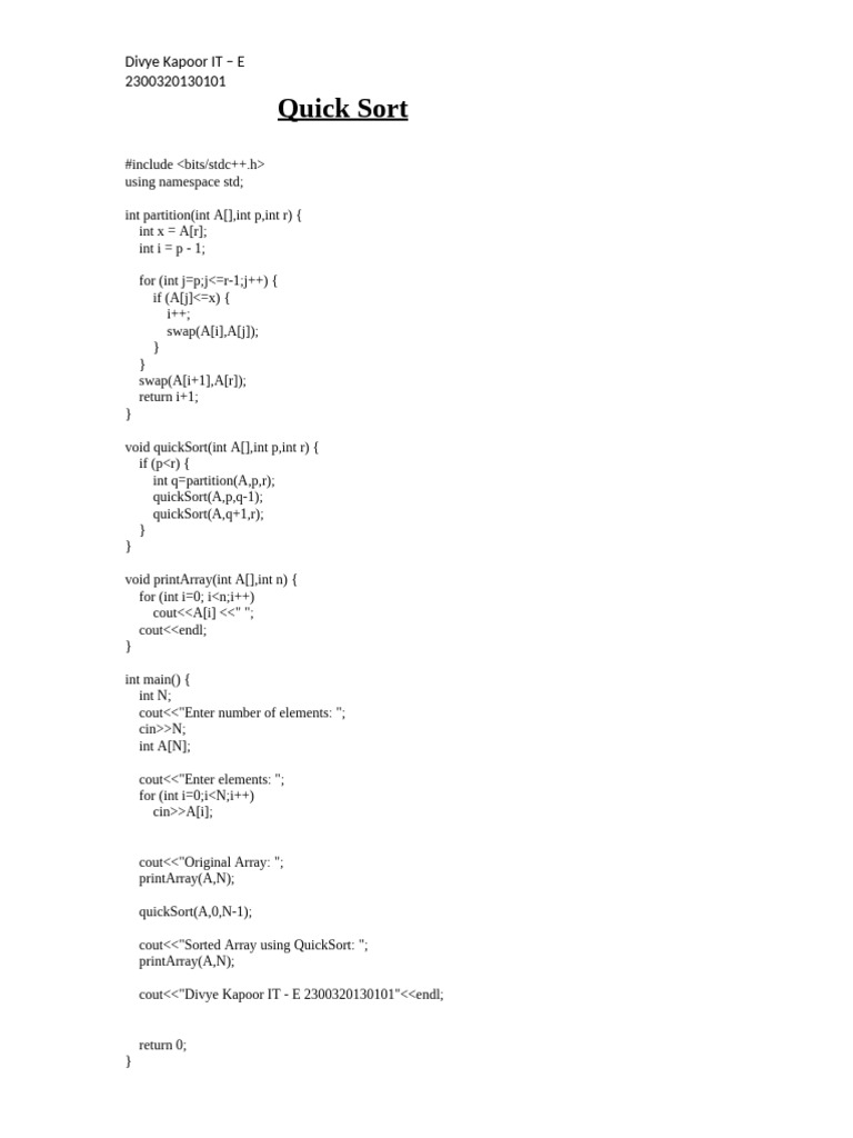 Quick Sort | PDF