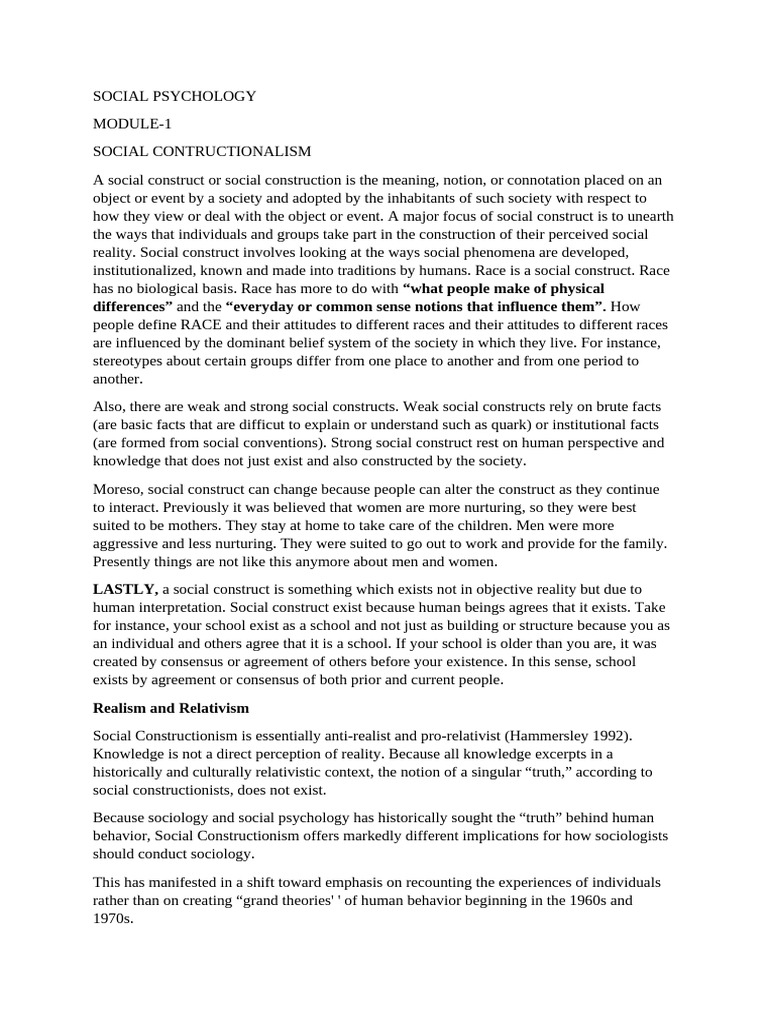 Social Psychology | PDF | Social Constructionism | Behavioural Sciences