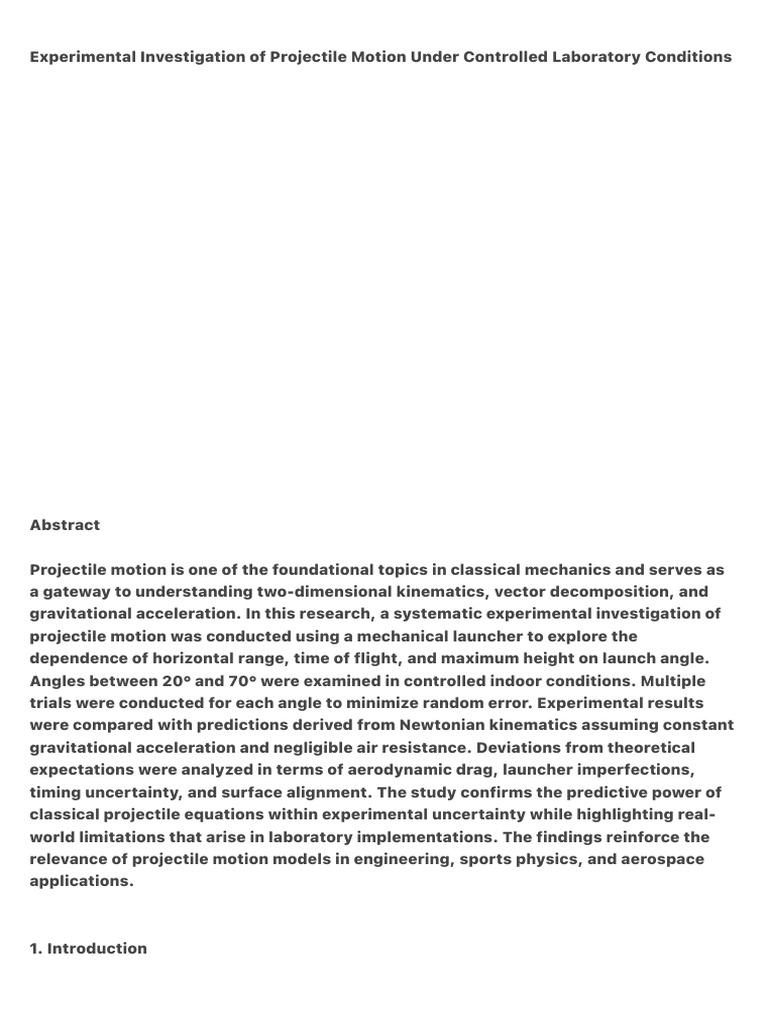 Experimental Investigation of Projectile Motion Under Controlled ...