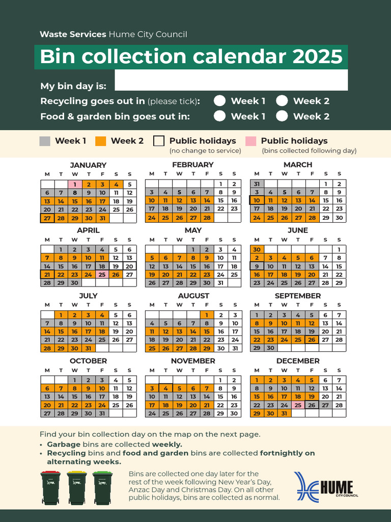 Hume City Council Bin Calendar 2025 | PDF | Waste | Waste Management