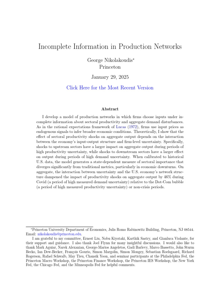 Incomplete Information in Production Networks | PDF | Macroeconomics ...
