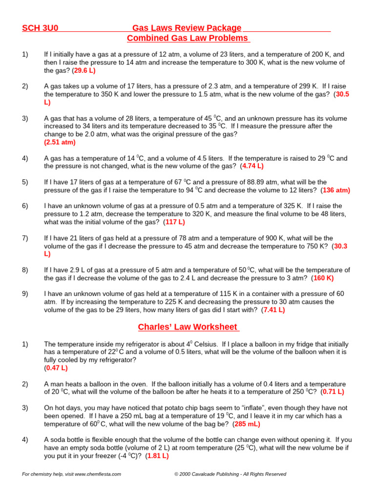 Gas Laws Review Package | PDF | Gases | Temperature