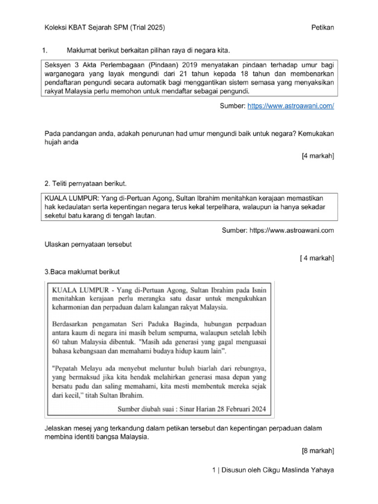 Soalan Kbat Petikan | PDF