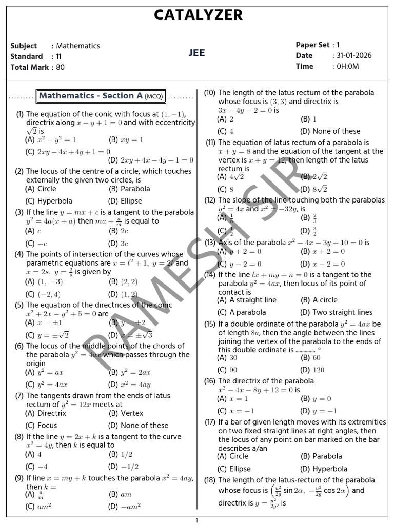 11th JEE Maths Que & Answer 31 Jan 2026 | PDF | Ellipse | Geometric Shapes