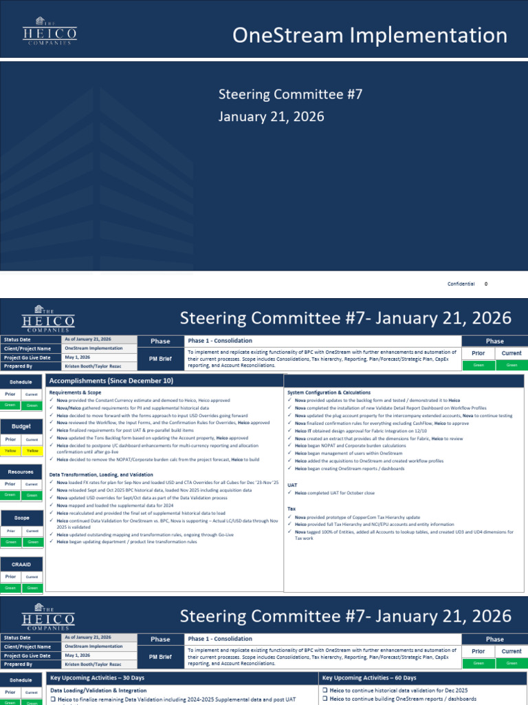 Heico- OneStream SteerCo #7 2026.01.21 | PDF | Computing