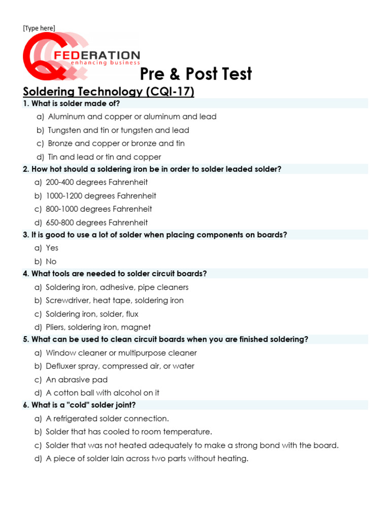 Soldering_Pre & Post Test_for Mektec | PDF | Soldering | Printed ...
