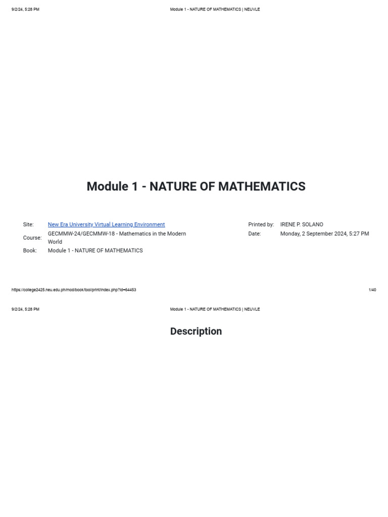 Module 1 Nature of Mathematics Neuvle | PDF | Pattern | Mathematics