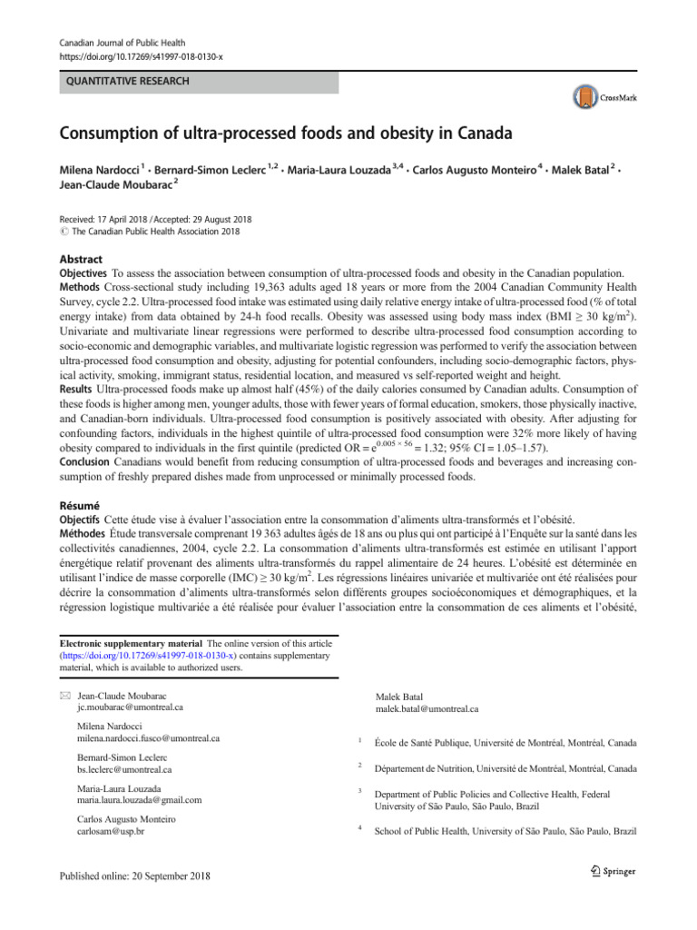 3 - Consumption of Ultra-Processed Foods and Obesity in Canada | PDF ...