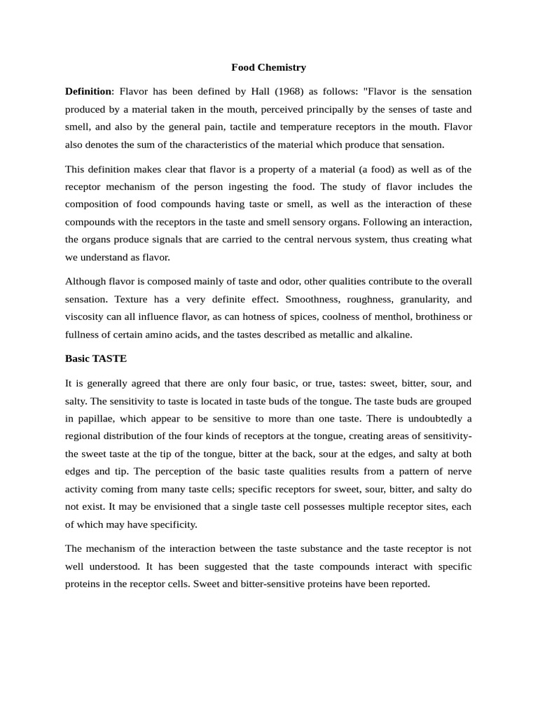 Food Chemistry Notes - Flavors | PDF | Taste | Glutamic Acid