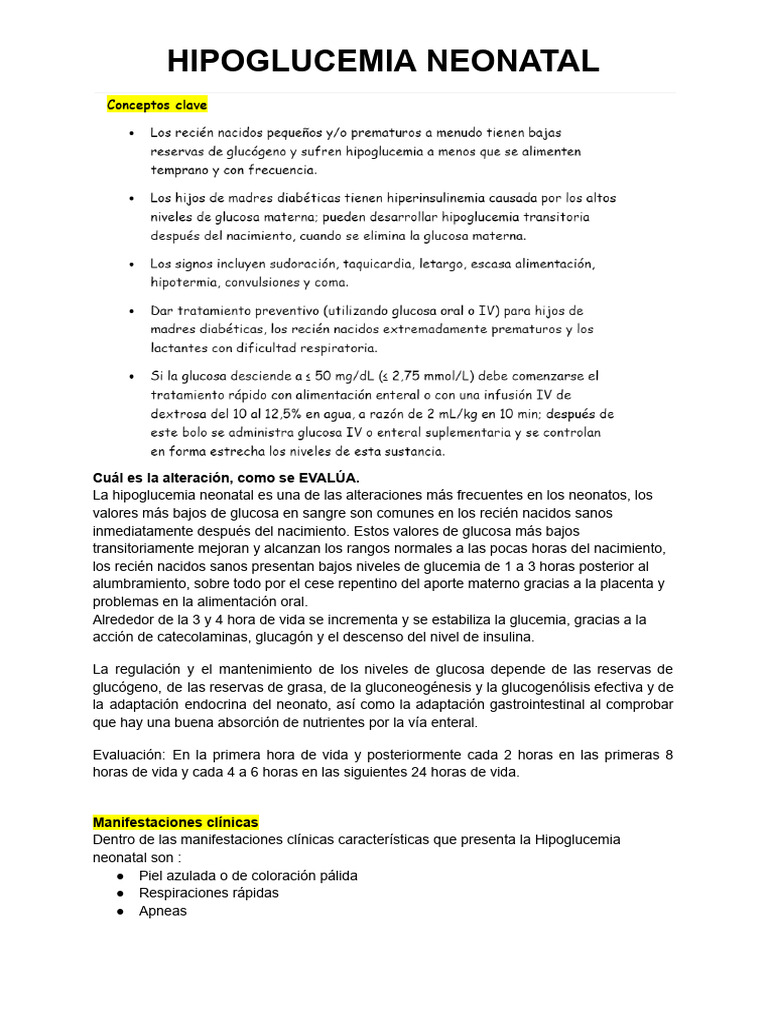 Hipoglucemia Neonatal | PDF | Hipoglucemia | Infantes