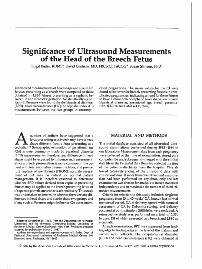 Significance of Ultrasound Measurments of the Head of the Breech Fetus ...
