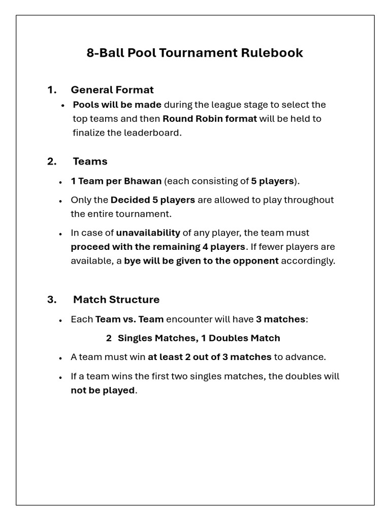 Inter Bhawan 8 Ball Pool Tournament Rulebook | PDF | Sports