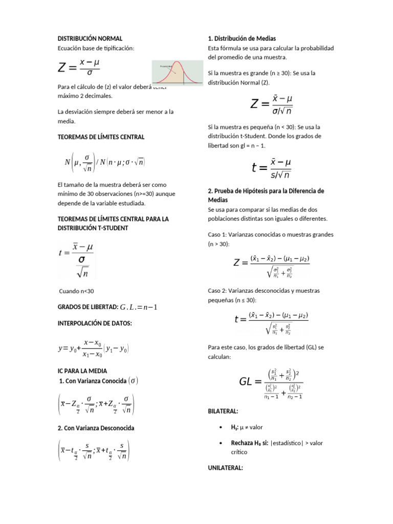 Distribucion Normal Formulas | PDF | Distribución normal | Probabilidad