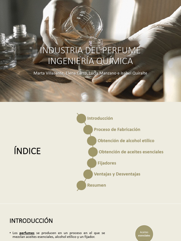 Presentación Proceso Fabricación Perfumes | PDF | Destilación | Perfume