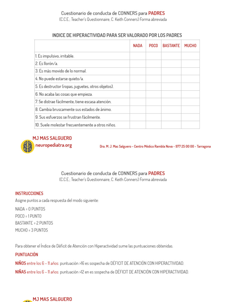 Test de Conners Padres 1 | PDF | Crecimiento personal y profesional ...