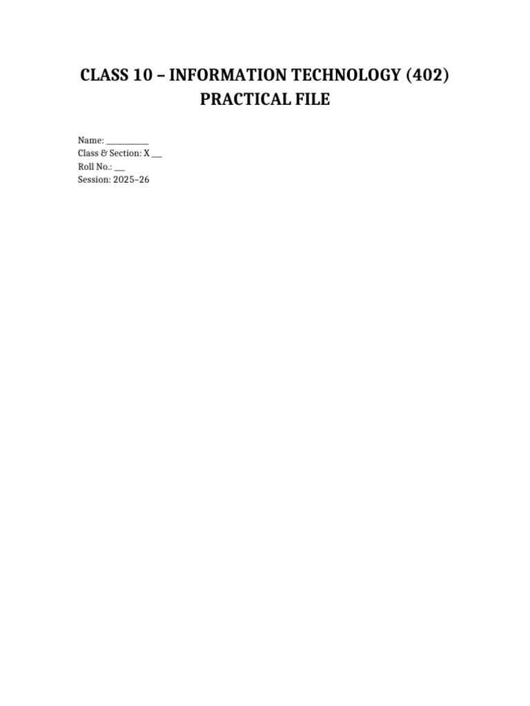Class 10 IT Practicals Only | PDF