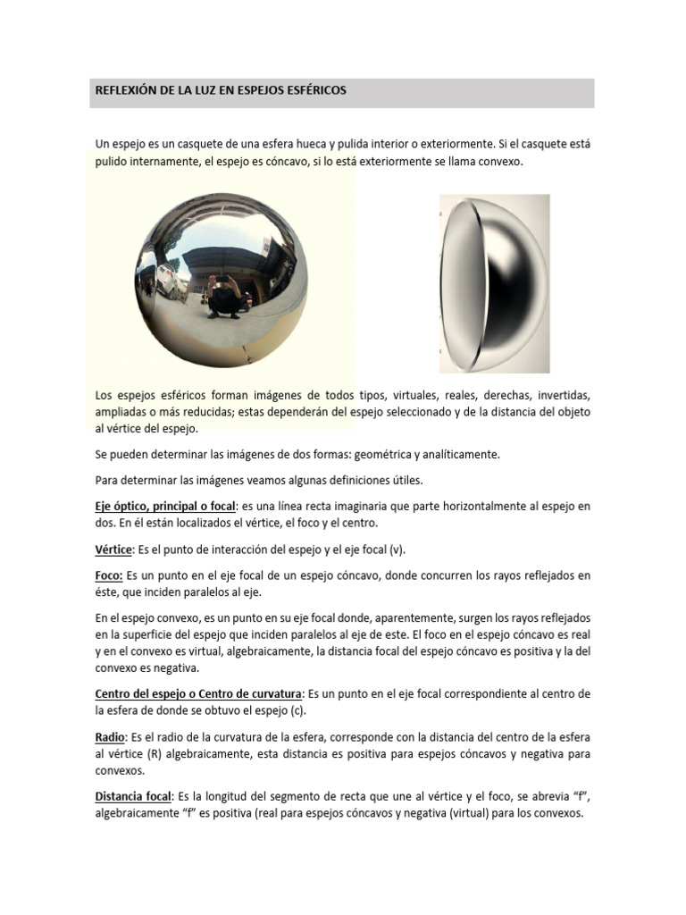 Reflexión de La Luz en Espejos Esféricos | PDF | Espejo | Óptica