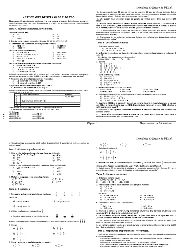 Actividades Repaso 1º Para Septiembre2012 | PDF | Probabilidad ...